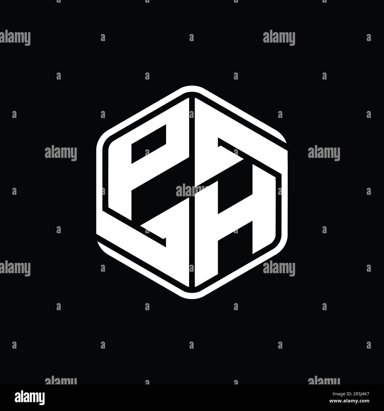 PH Letter Logo monogram hexagon shape with ornament abstract isolated outline design template ...