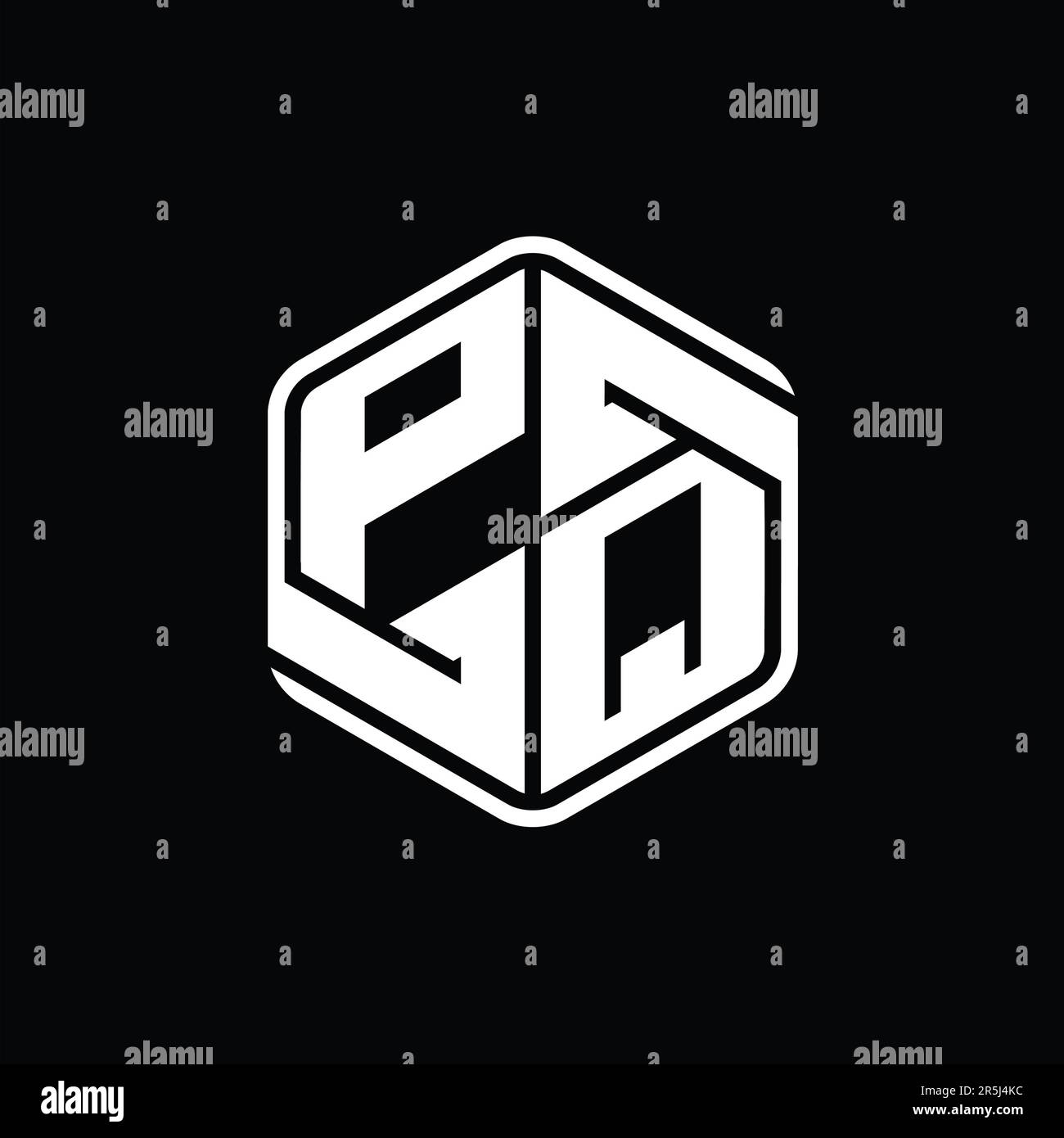 PQ Letter Logo monogram hexagon shape with ornament abstract isolated outline design template ...