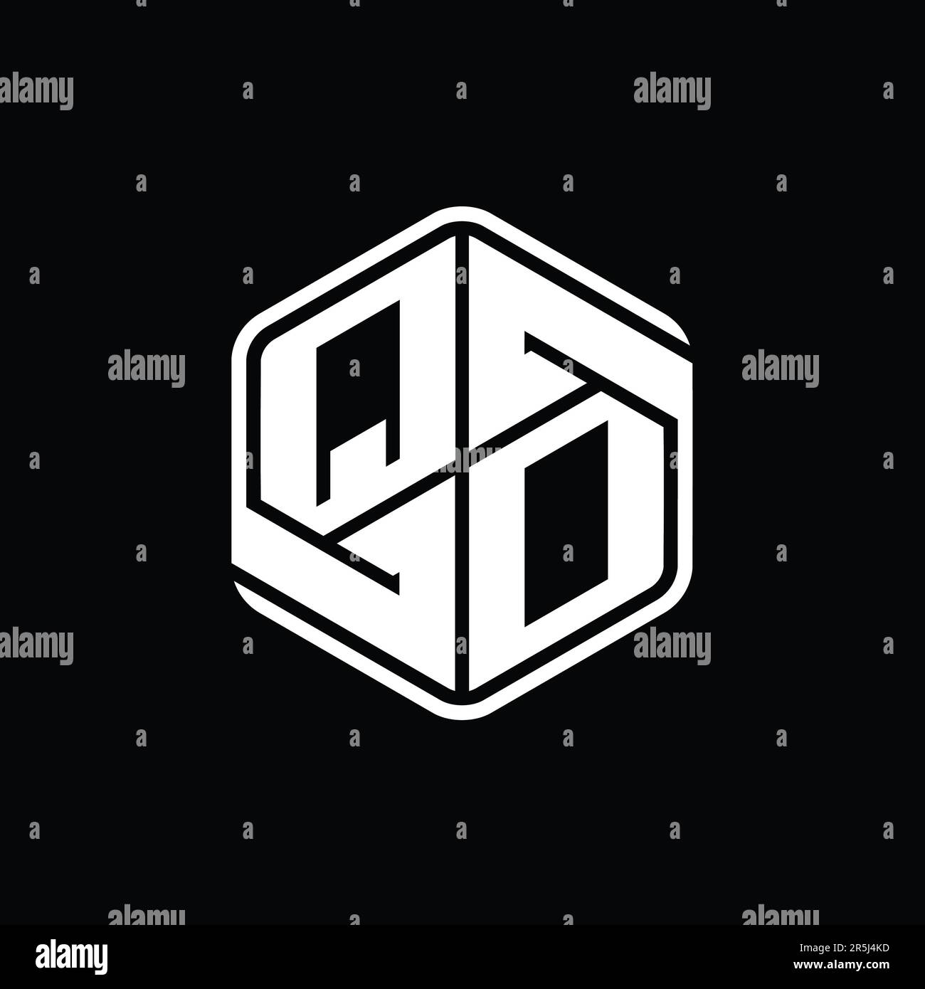 QD Letter Logo monogram hexagon shape with ornament abstract isolated outline design template ...