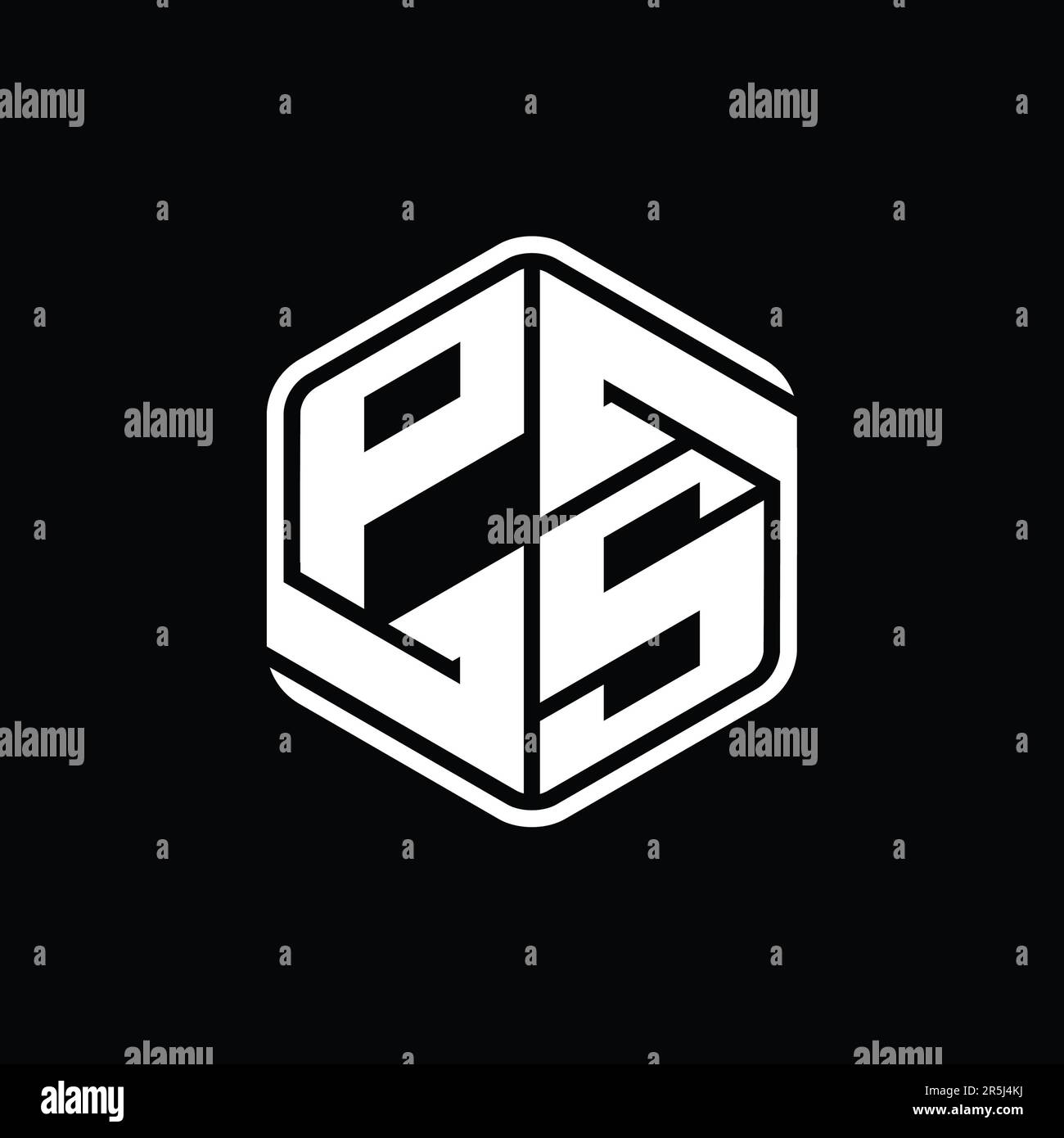 PS Letter Logo monogram hexagon shape with ornament abstract isolated outline design template ...