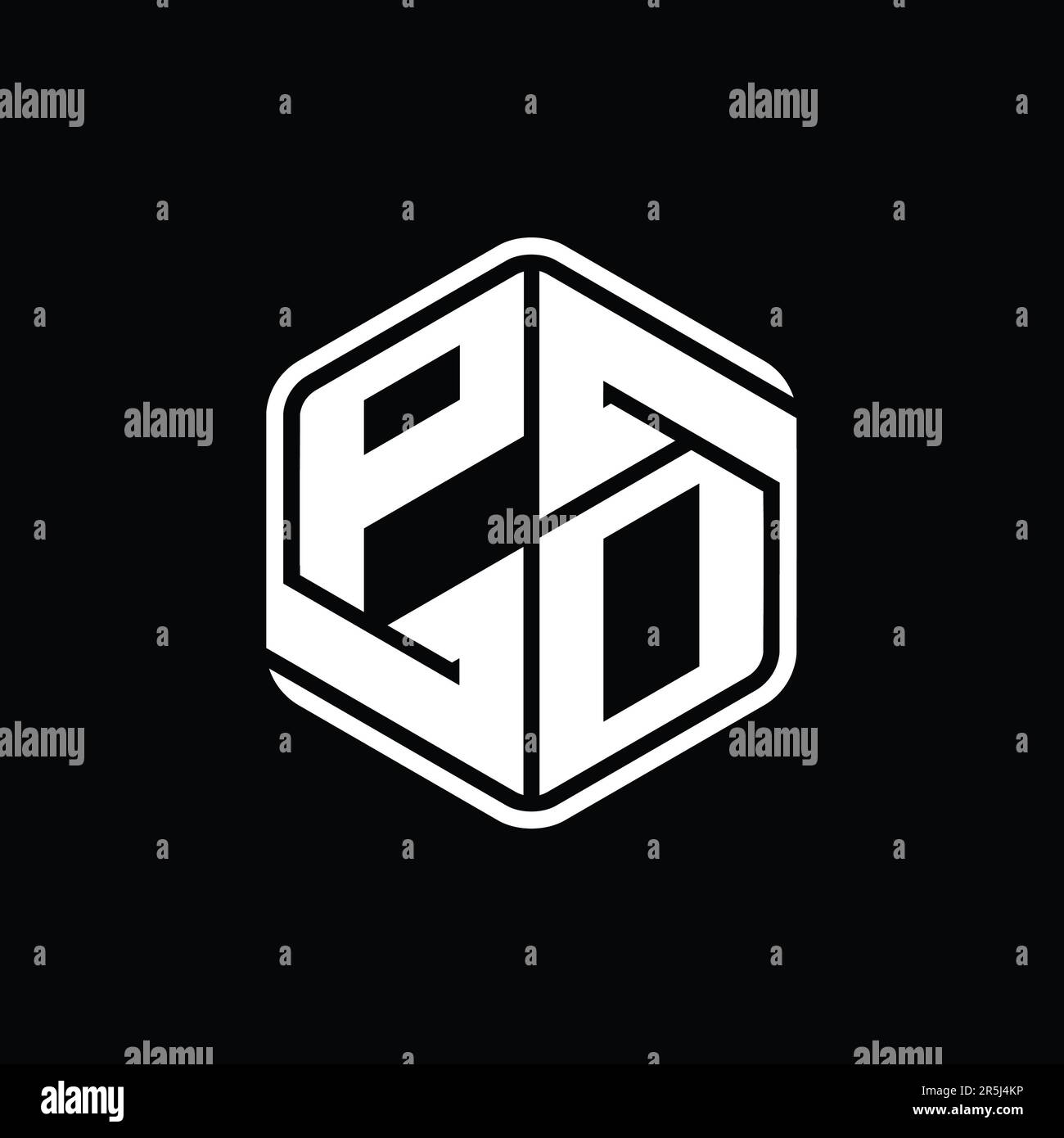 PD Letter Logo monogram hexagon shape with ornament abstract isolated outline design template ...