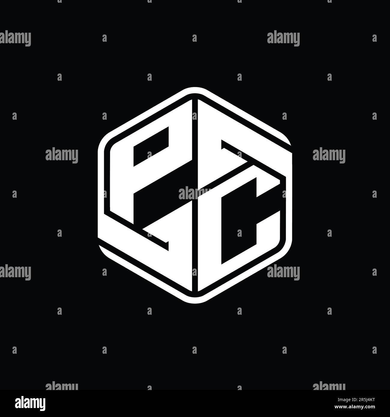 PC Letter Logo monogram hexagon shape with ornament abstract isolated ...