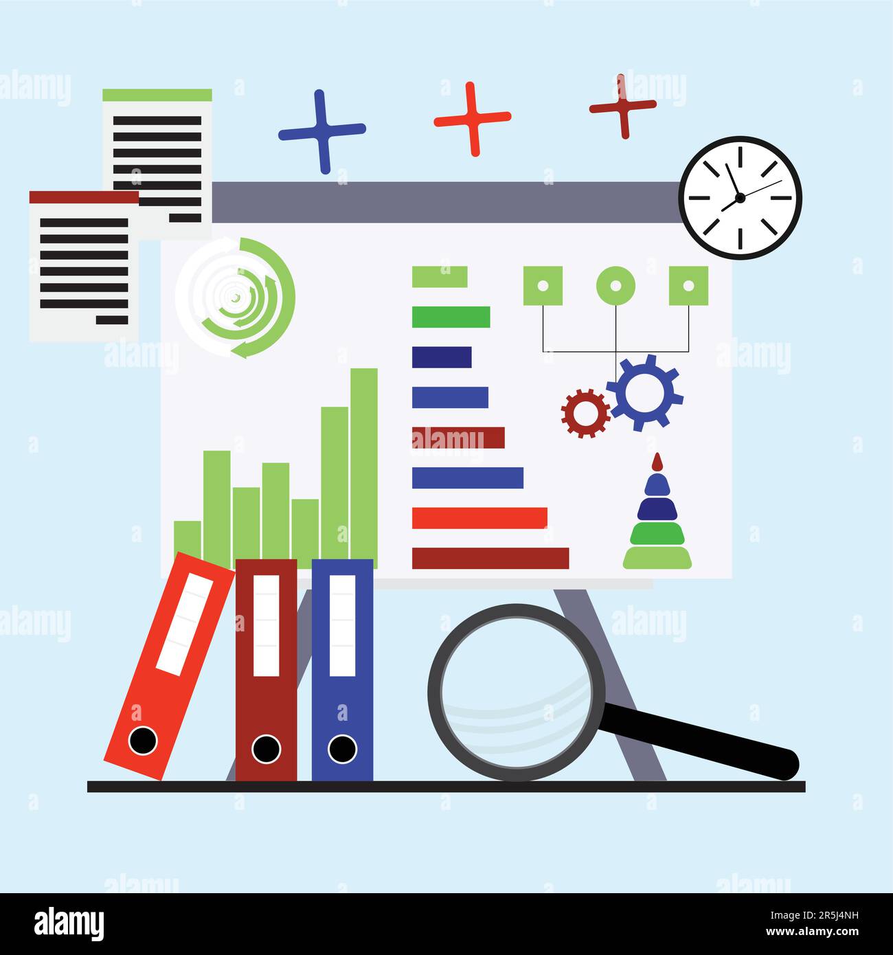Analyzing business chart and metrics on whiteboard, conversion and dispersion. Vector ...