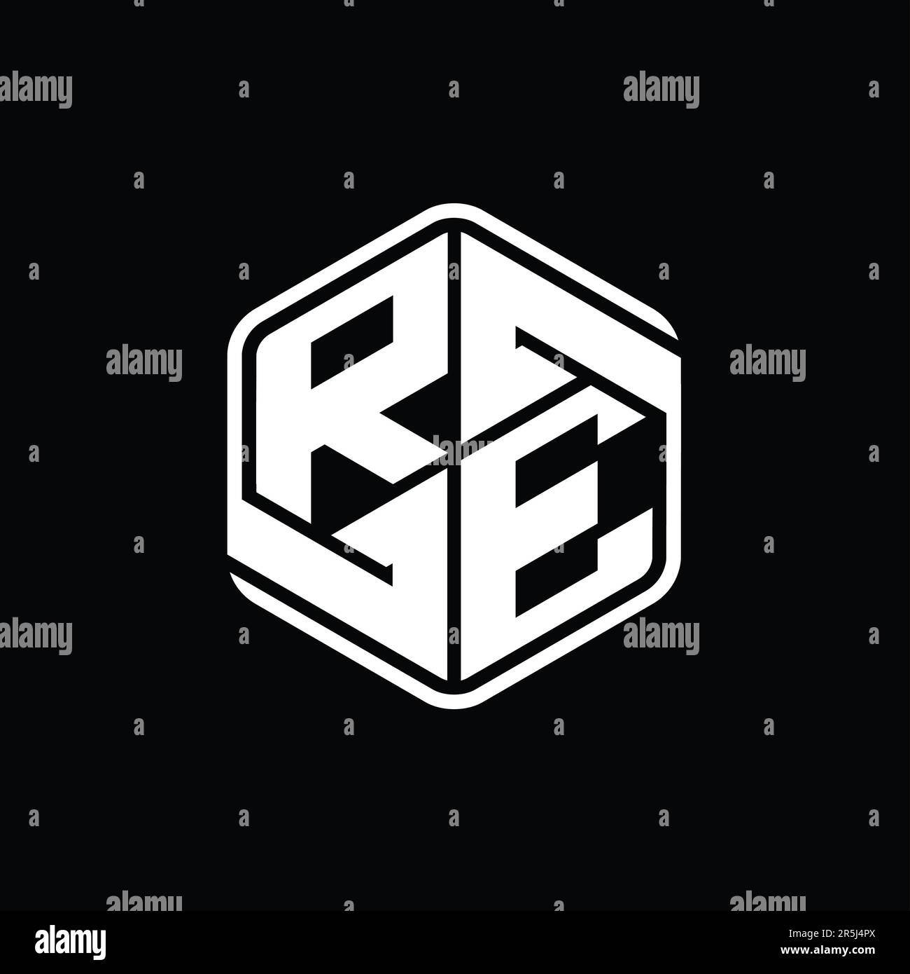 RE Letter Logo monogram hexagon shape with ornament abstract isolated ...