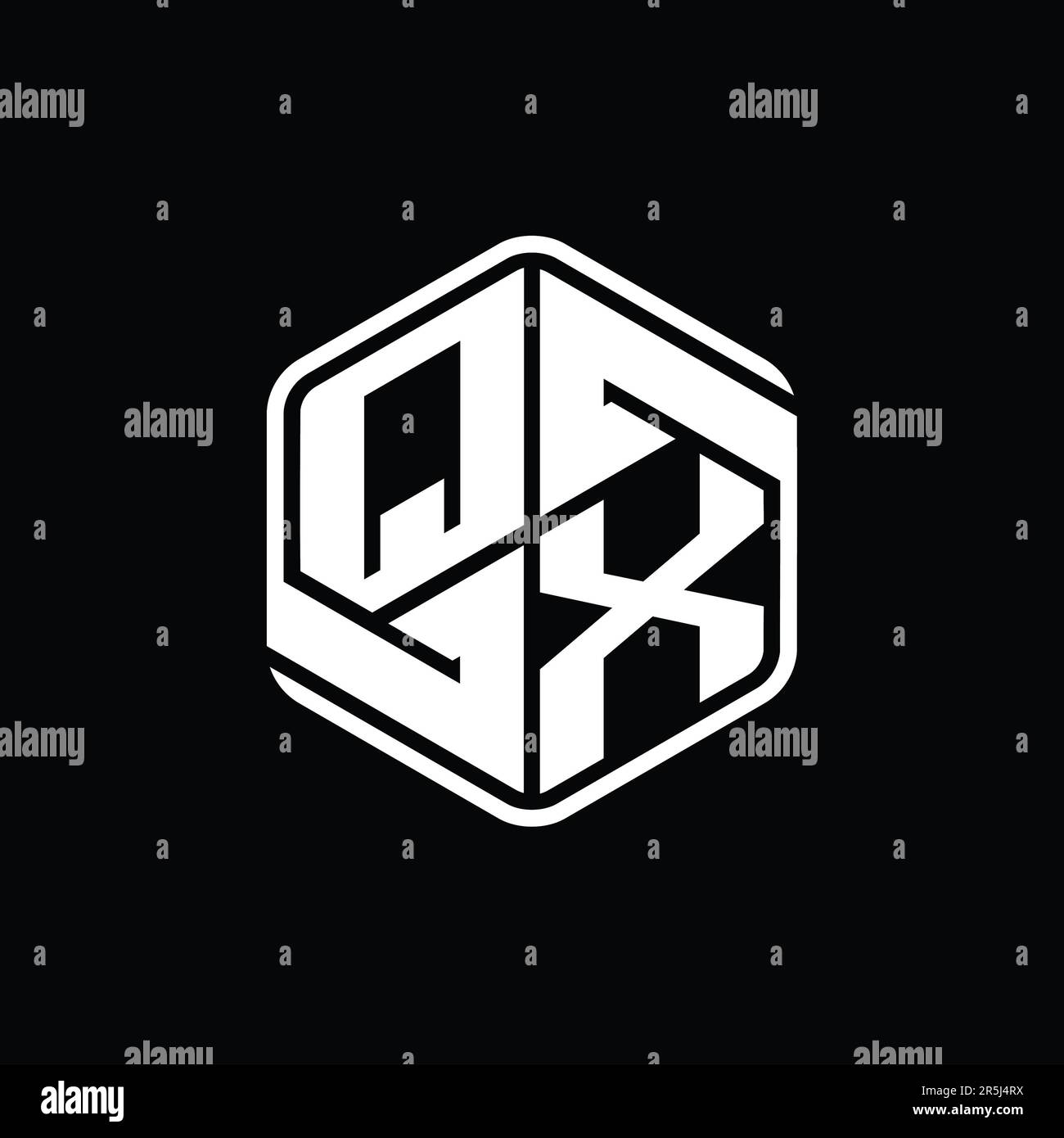 QX Letter Logo monogram hexagon shape with ornament abstract isolated outline design template ...