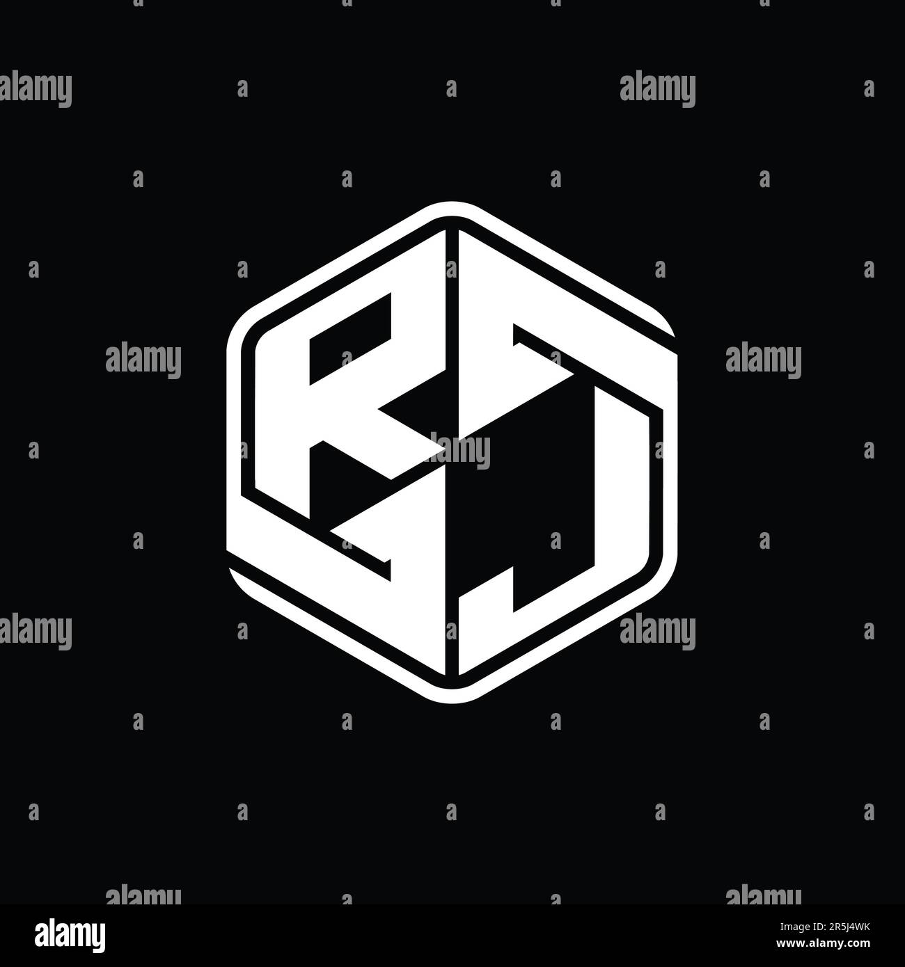 RJ Letter Logo monogram hexagon shape with ornament abstract isolated outline design template ...