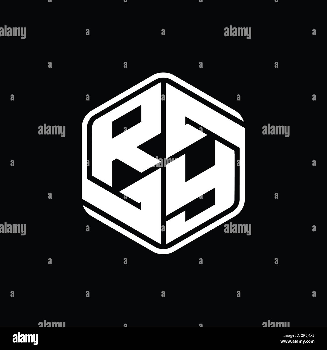 RY Letter Logo monogram hexagon shape with ornament abstract isolated outline design template ...