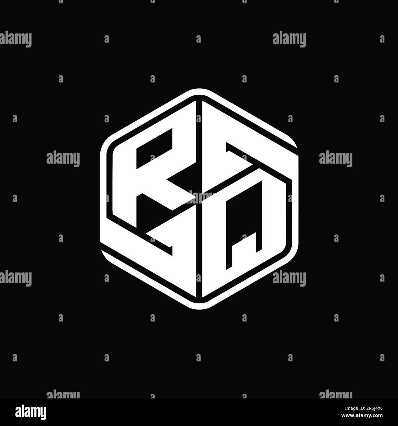 RQ Letter Logo monogram hexagon shape with ornament abstract isolated outline design template ...
