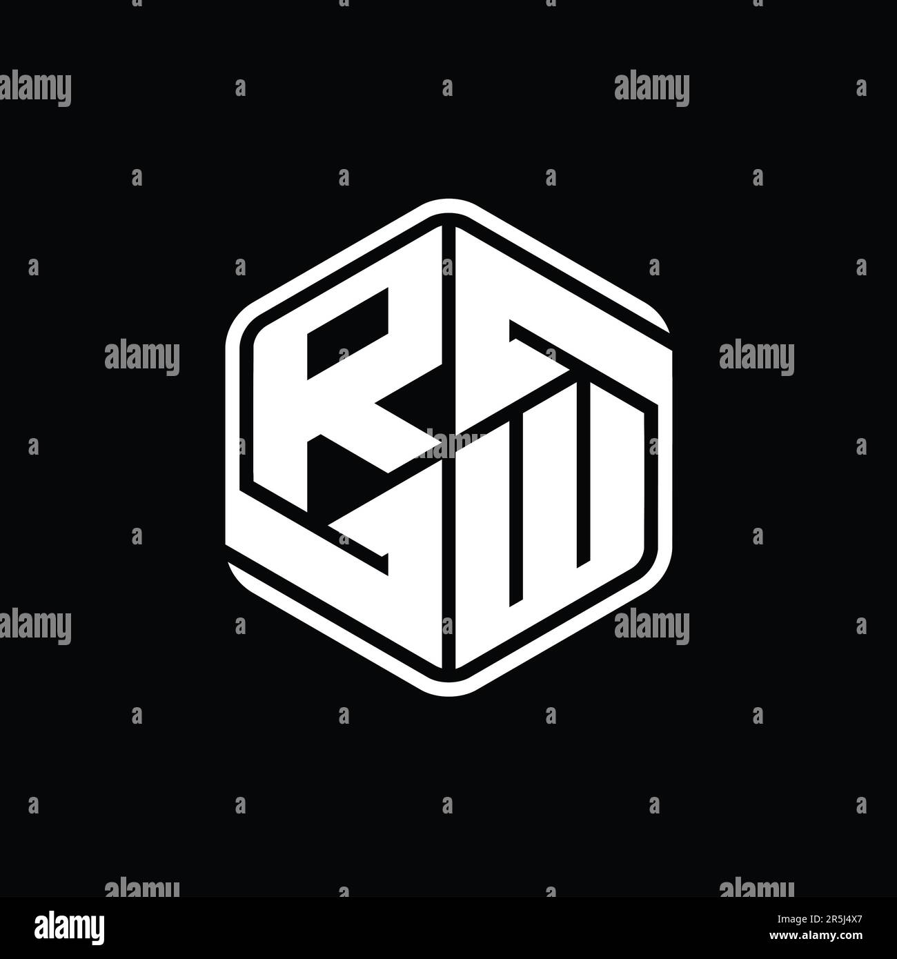 RW Letter Logo monogram hexagon shape with ornament abstract isolated outline design template ...