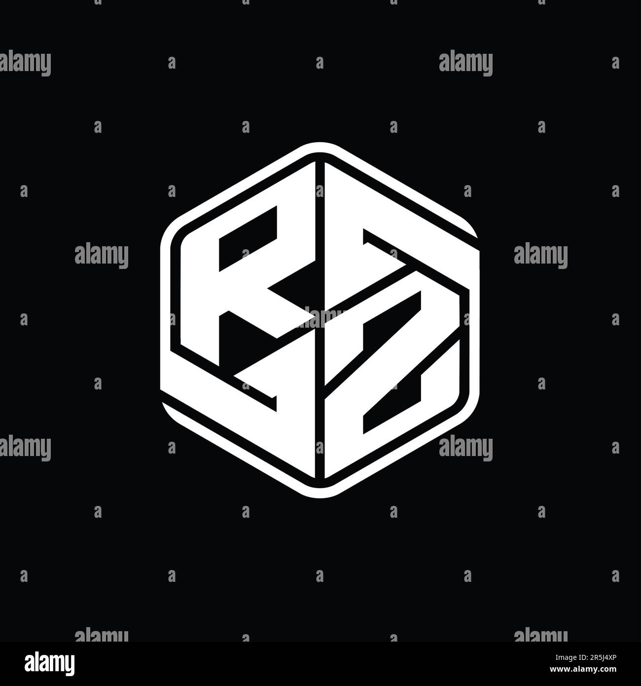 RZ Letter Logo monogram hexagon shape with ornament abstract isolated outline design template ...