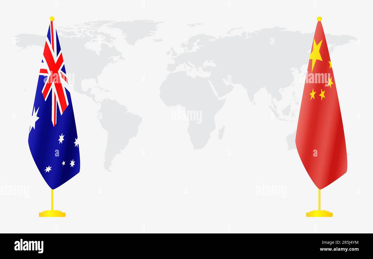 China and Australia flags for official meeting against background of ...