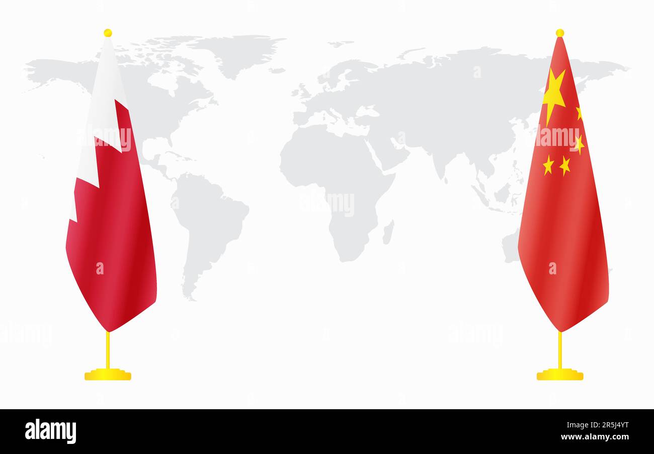 China and Bahrain flags for official meeting against background of ...