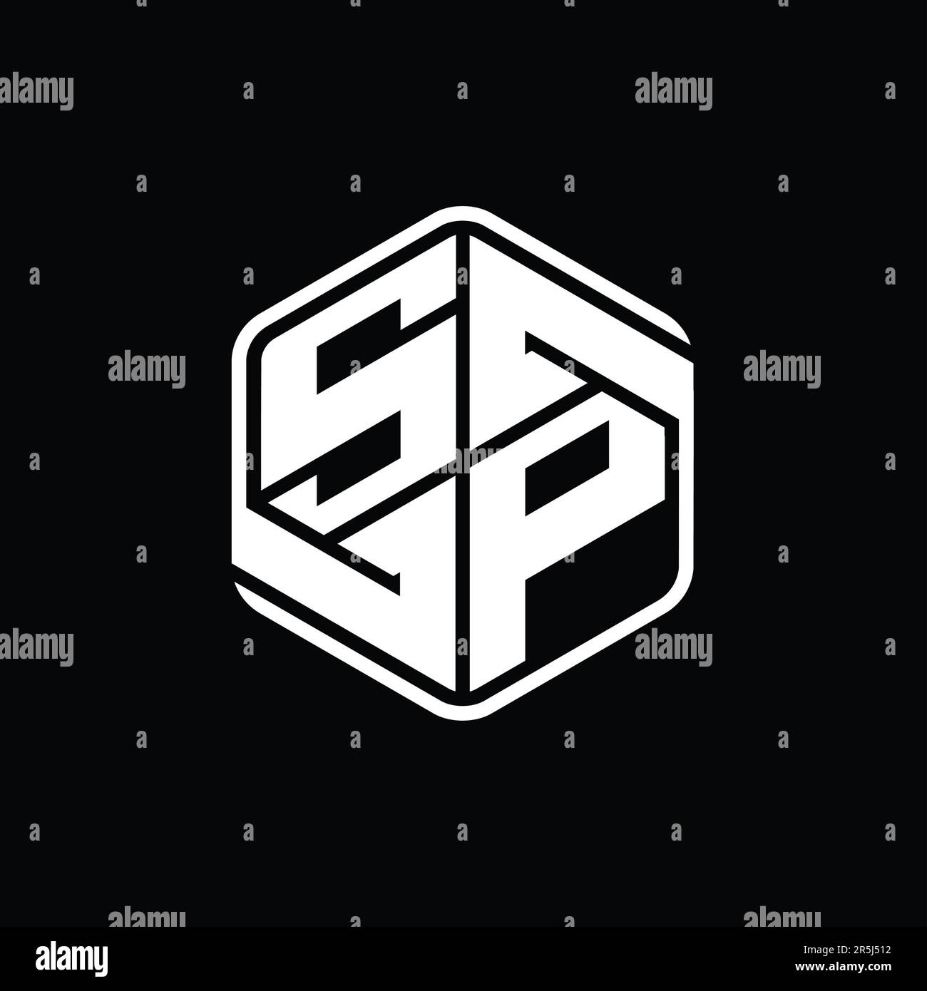 SP Letter Logo monogram hexagon shape with ornament abstract isolated outline design template ...