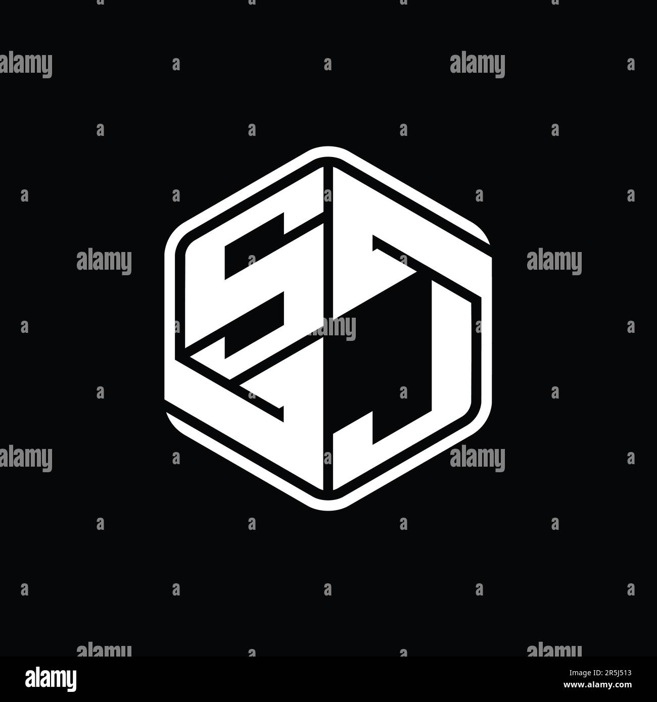 SJ Letter Logo monogram hexagon shape with ornament abstract isolated ...