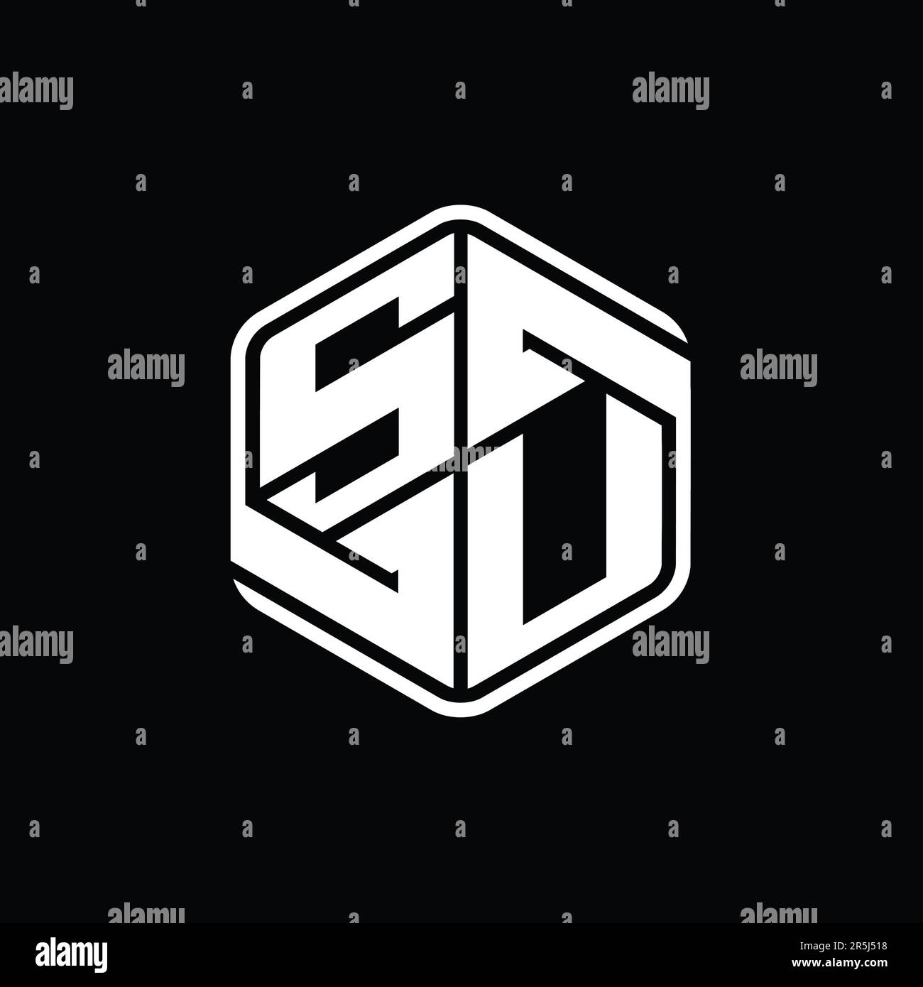 SU Letter Logo monogram hexagon shape with ornament abstract isolated outline design template ...