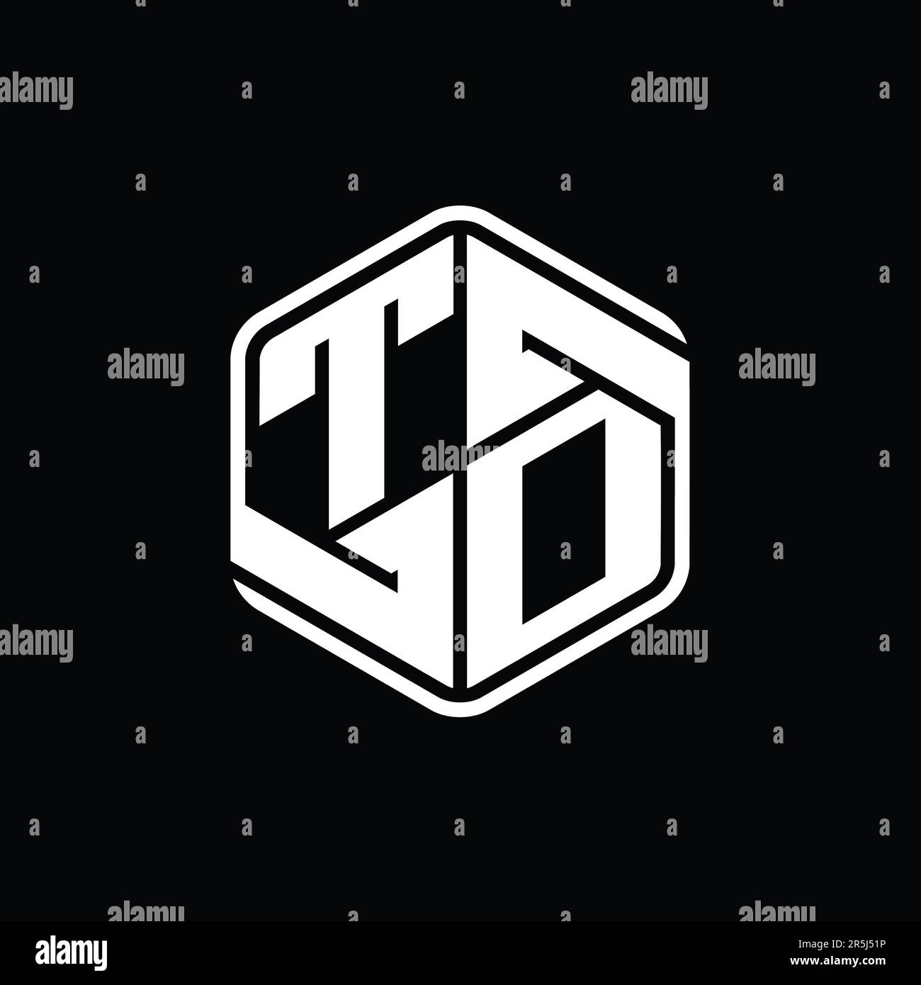 TD Letter Logo monogram hexagon shape with ornament abstract isolated outline design template ...