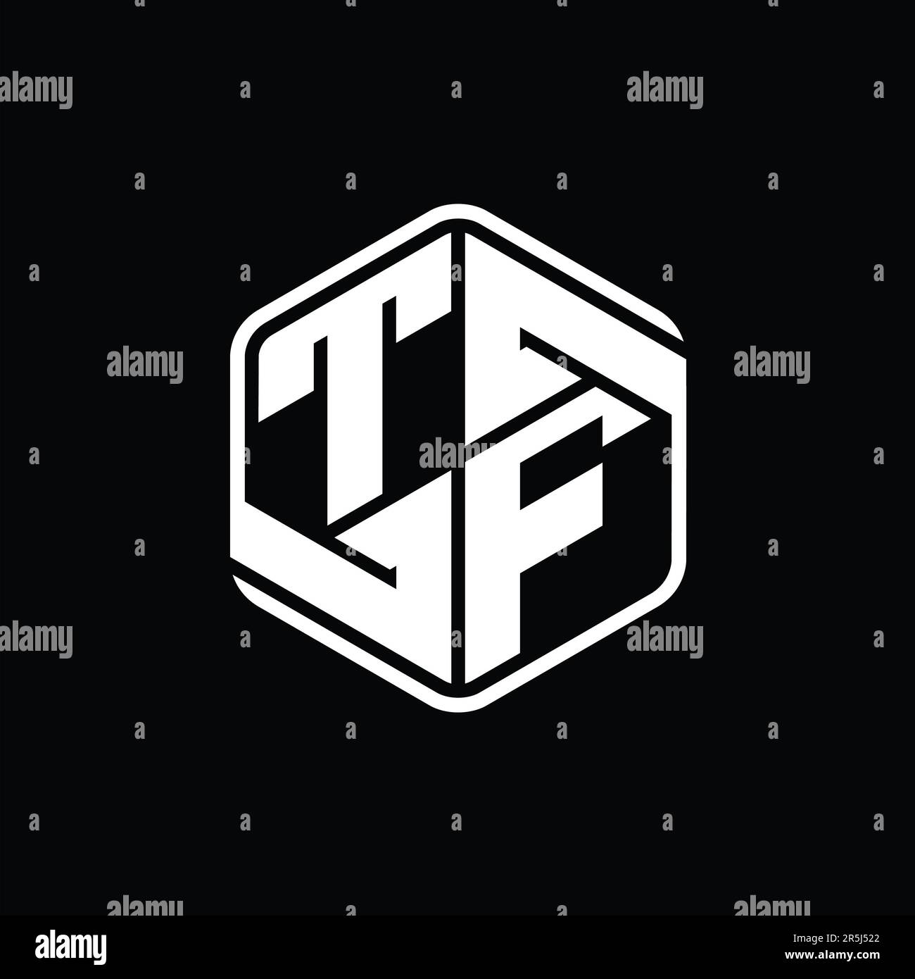 TF Letter Logo monogram hexagon shape with ornament abstract isolated outline design template ...