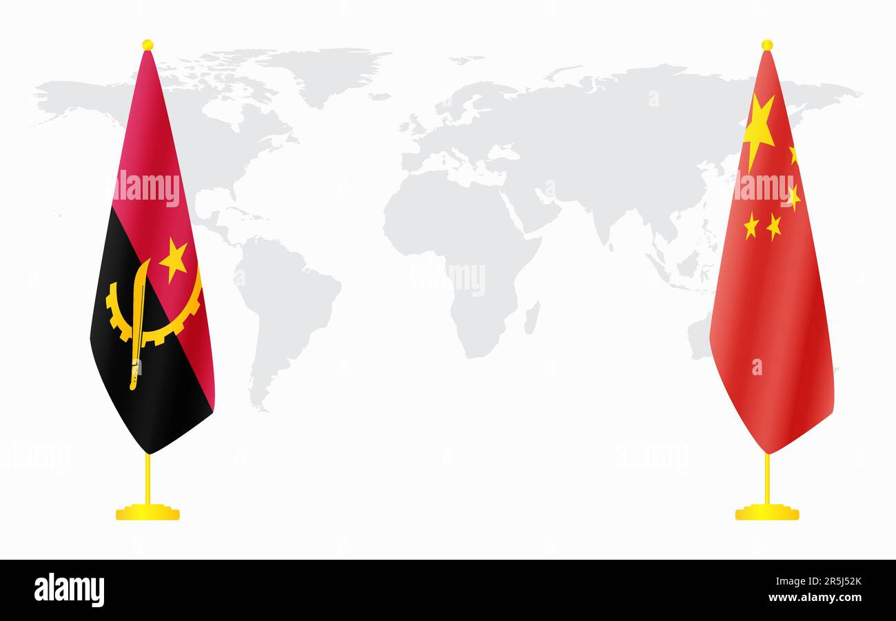 China and Angola flags for official meeting against background of world ...