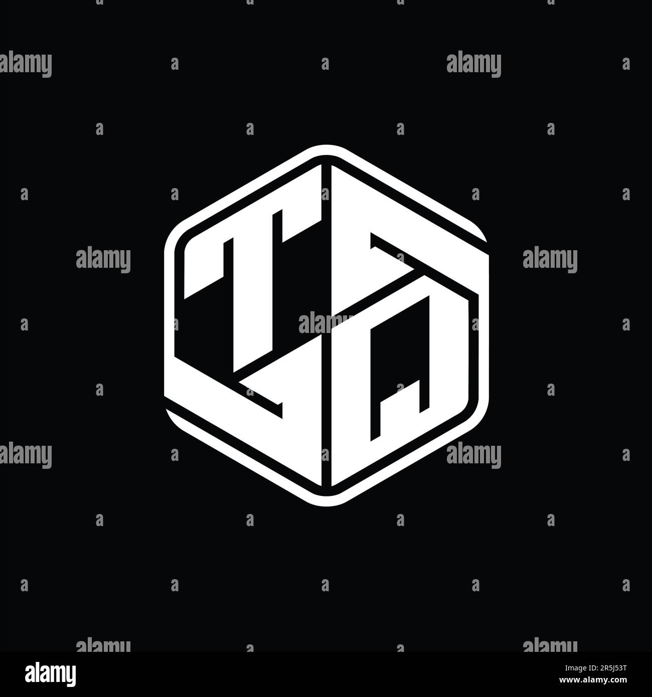 TQ Letter Logo monogram hexagon shape with ornament abstract isolated outline design template ...
