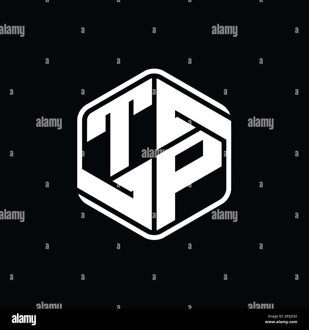 TP Letter Logo monogram hexagon shape with ornament abstract isolated outline design template ...