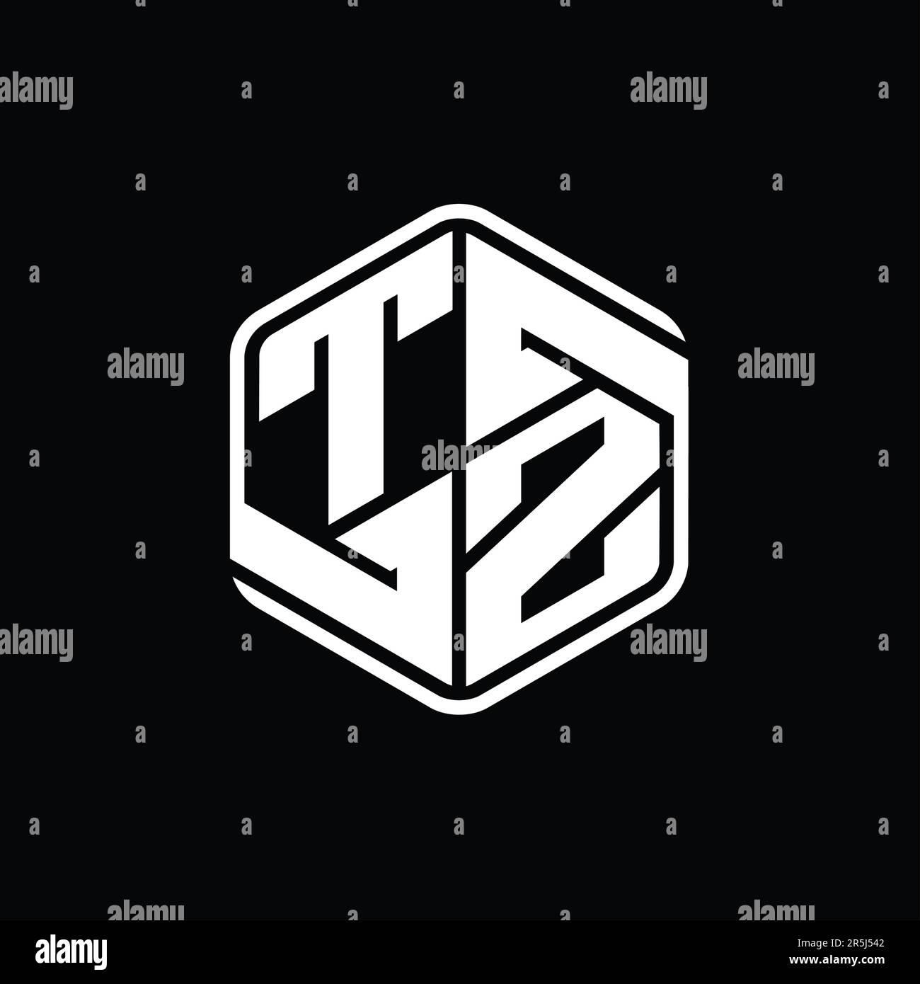 TZ Letter Logo monogram hexagon shape with ornament abstract isolated outline design template ...