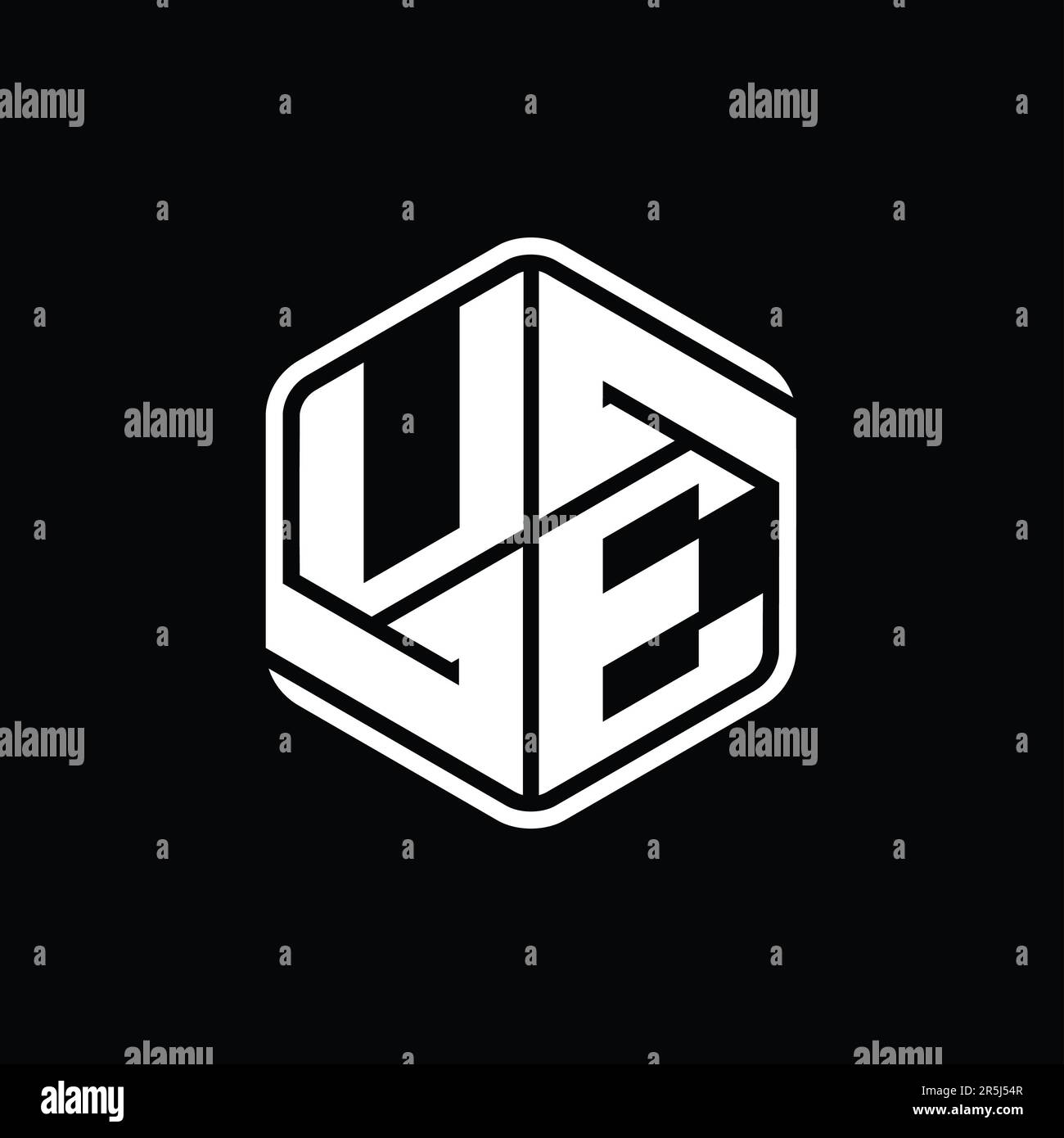 UE Letter Logo monogram hexagon shape with ornament abstract isolated ...