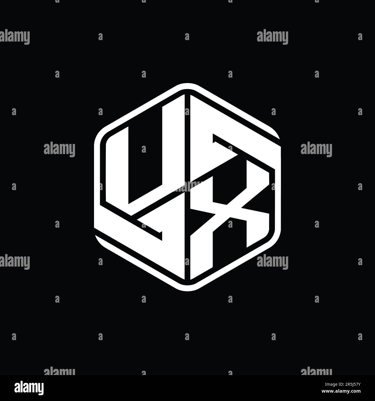 UX Letter Logo monogram hexagon shape with ornament abstract isolated outline design template ...
