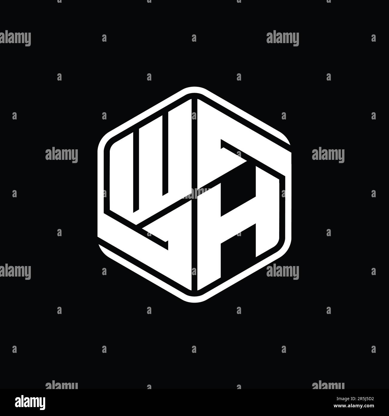 WH Letter Logo monogram hexagon shape with ornament abstract isolated outline design template ...