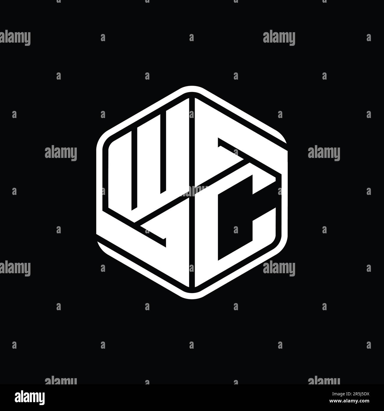 WC Letter Logo monogram hexagon shape with ornament abstract isolated outline design template ...