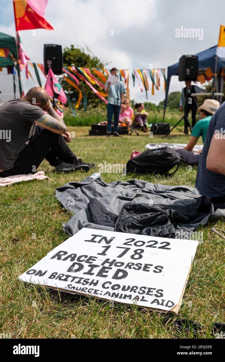 Epsom Downs Surrey, UK. 3 June 2023. Animal Rising stage a one day ...
