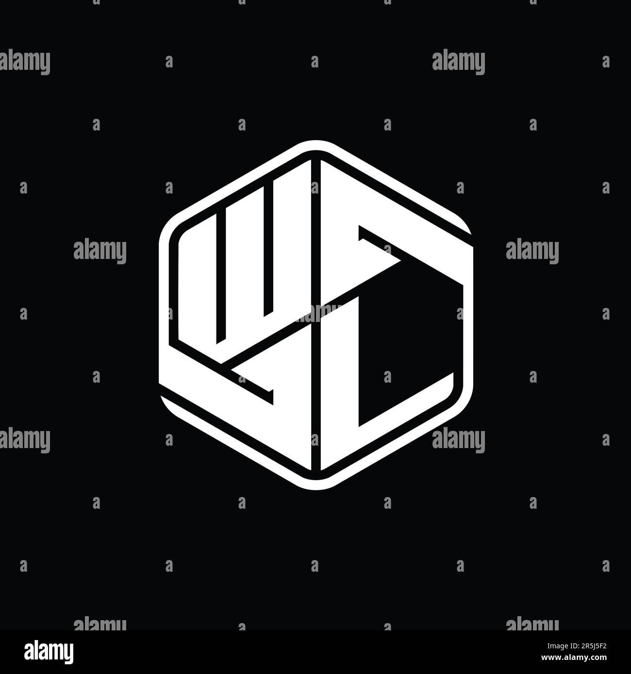 WL Letter Logo monogram hexagon shape with ornament abstract isolated outline design template ...