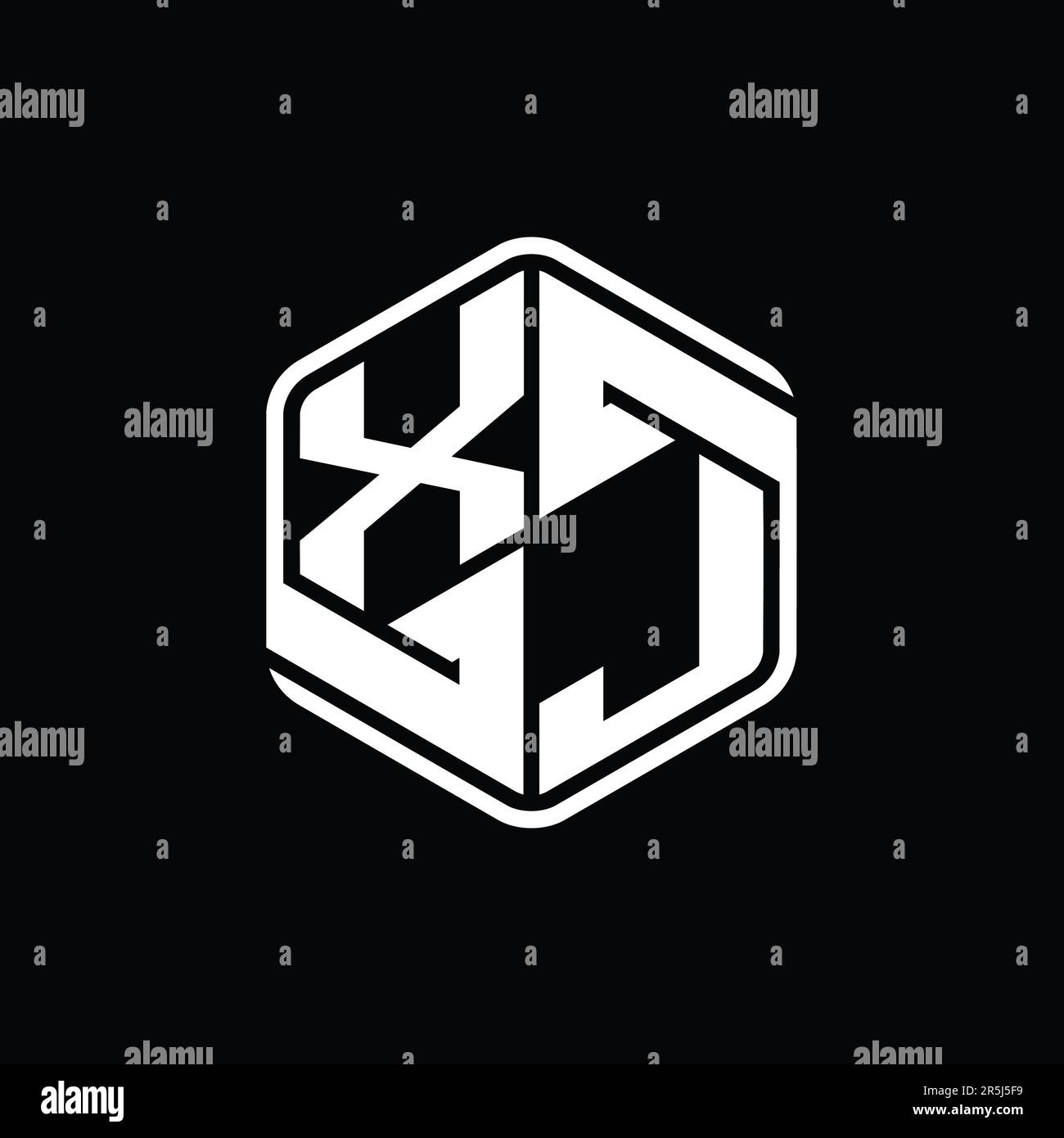 XJ Letter Logo monogram hexagon shape with ornament abstract isolated outline design template ...
