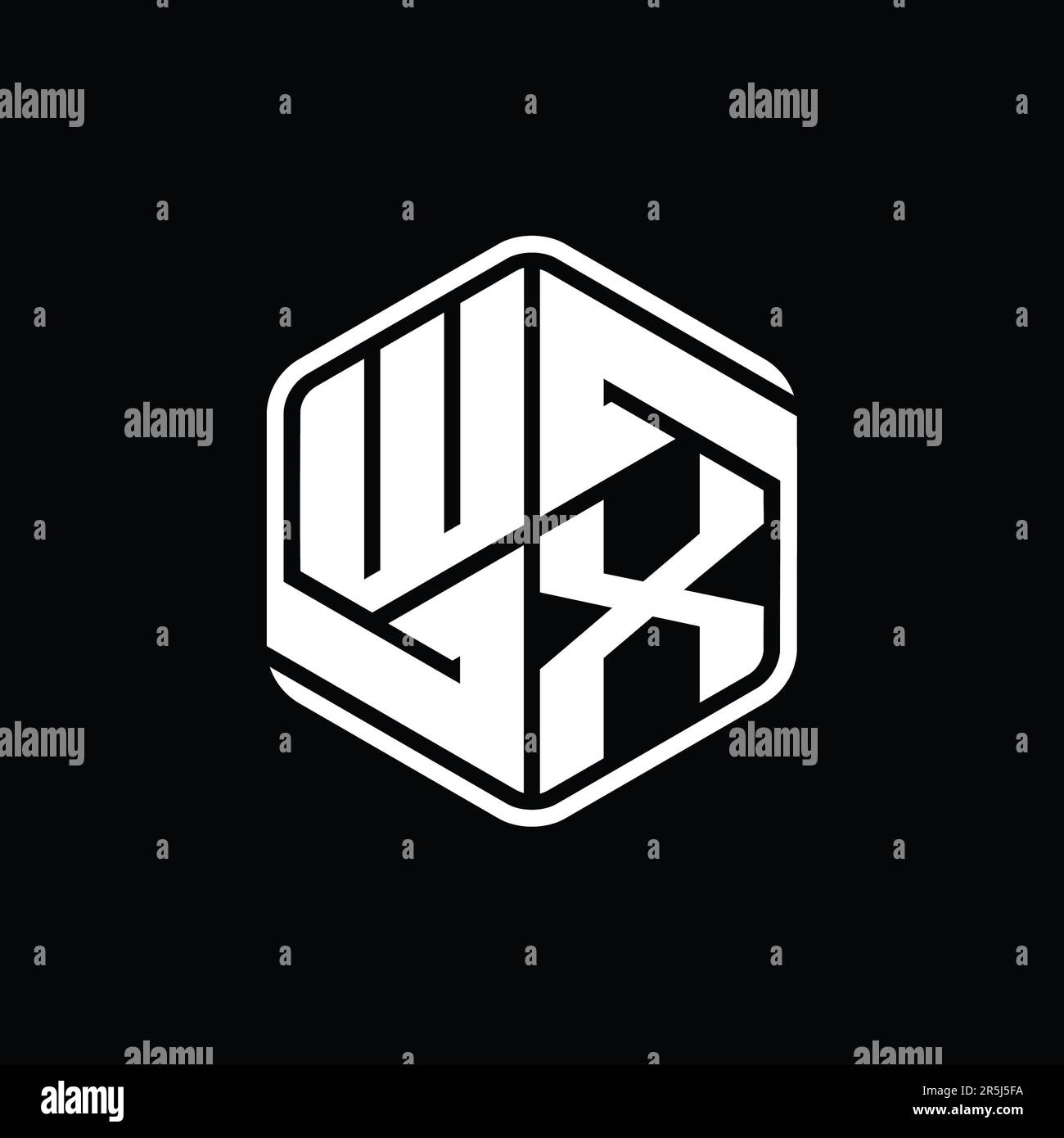 WX Letter Logo monogram hexagon shape with ornament abstract isolated outline design template ...
