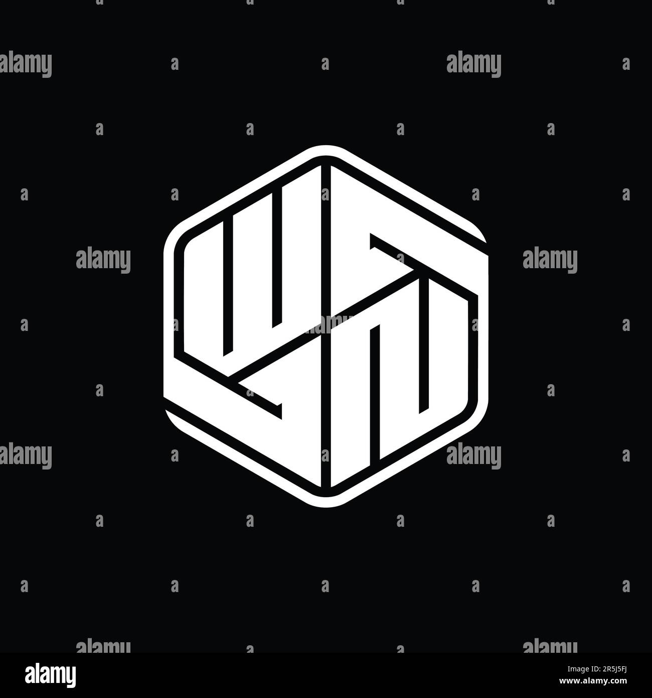 WN Letter Logo monogram hexagon shape with ornament abstract isolated outline design template ...