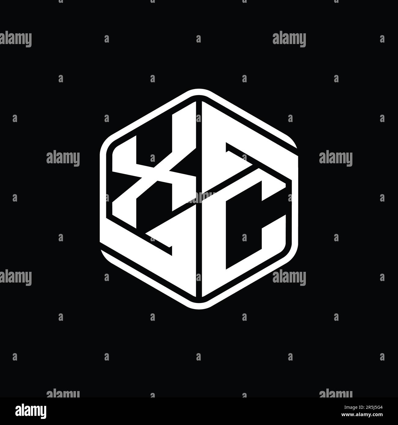 XC Letter Logo monogram hexagon shape with ornament abstract isolated outline design template ...