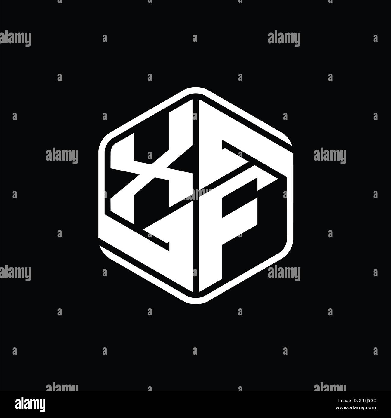 XF Letter Logo monogram hexagon shape with ornament abstract isolated outline design template ...
