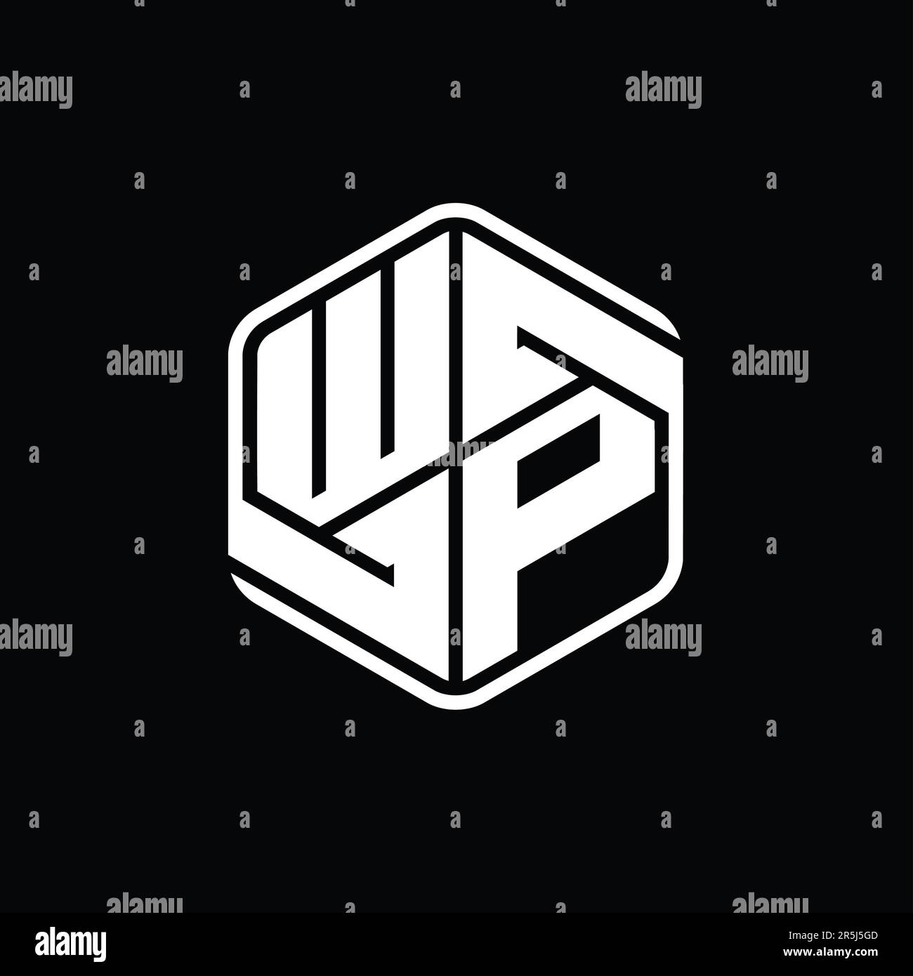 WP Letter Logo monogram hexagon shape with ornament abstract isolated outline design template ...