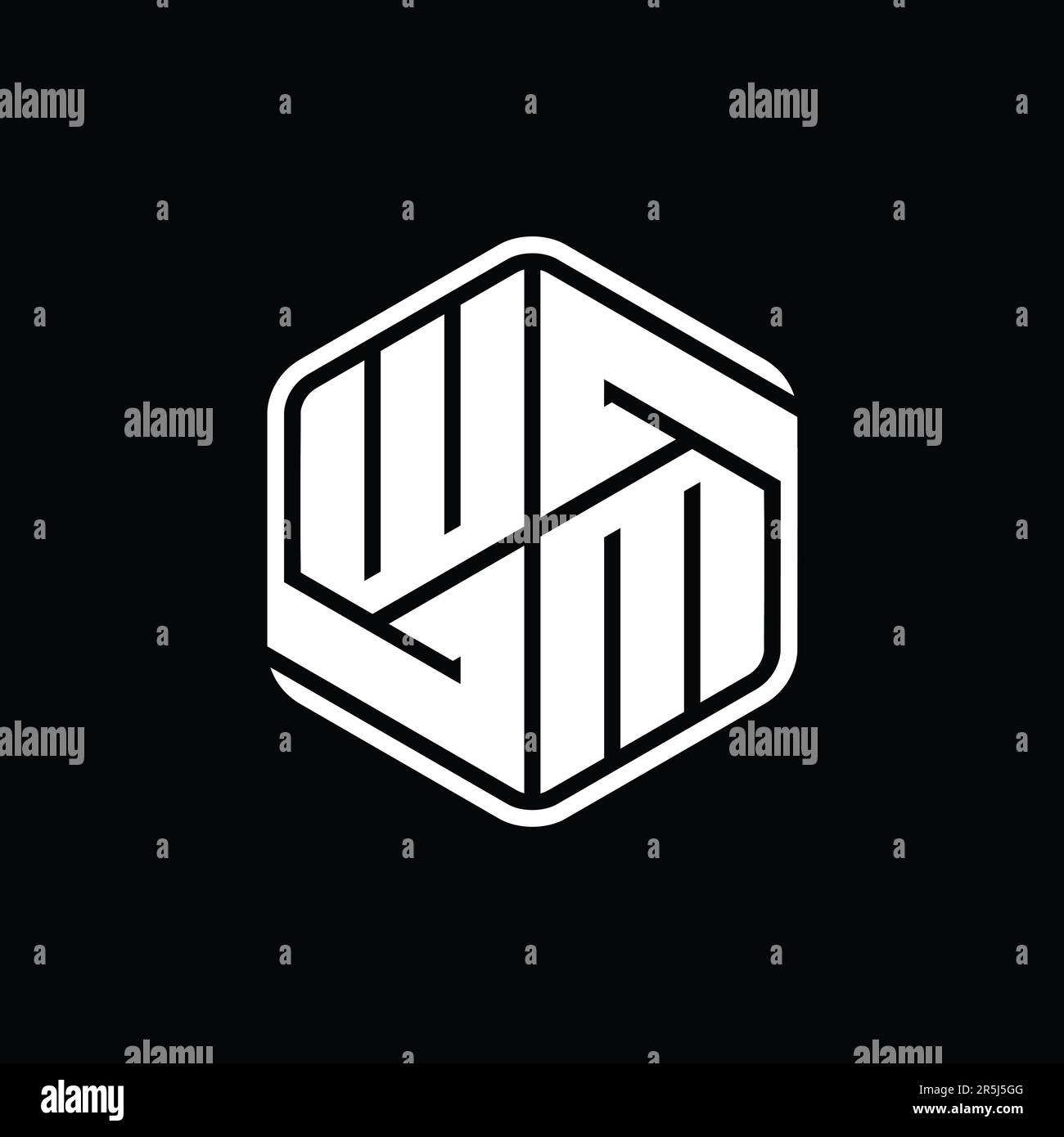 WM Letter Logo monogram hexagon shape with ornament abstract isolated outline design template ...