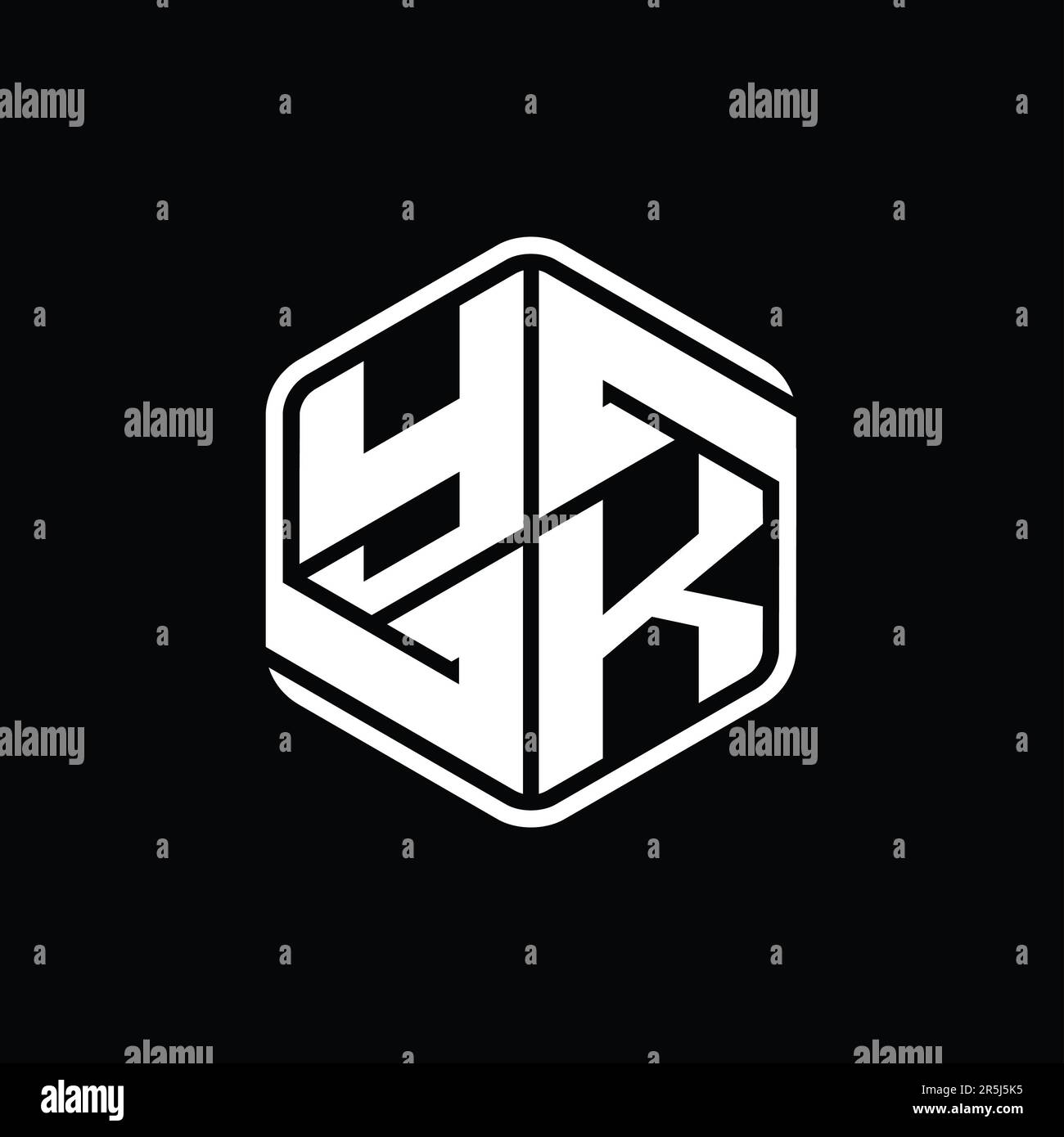 YK Letter Logo monogram hexagon shape with ornament abstract isolated outline design template ...