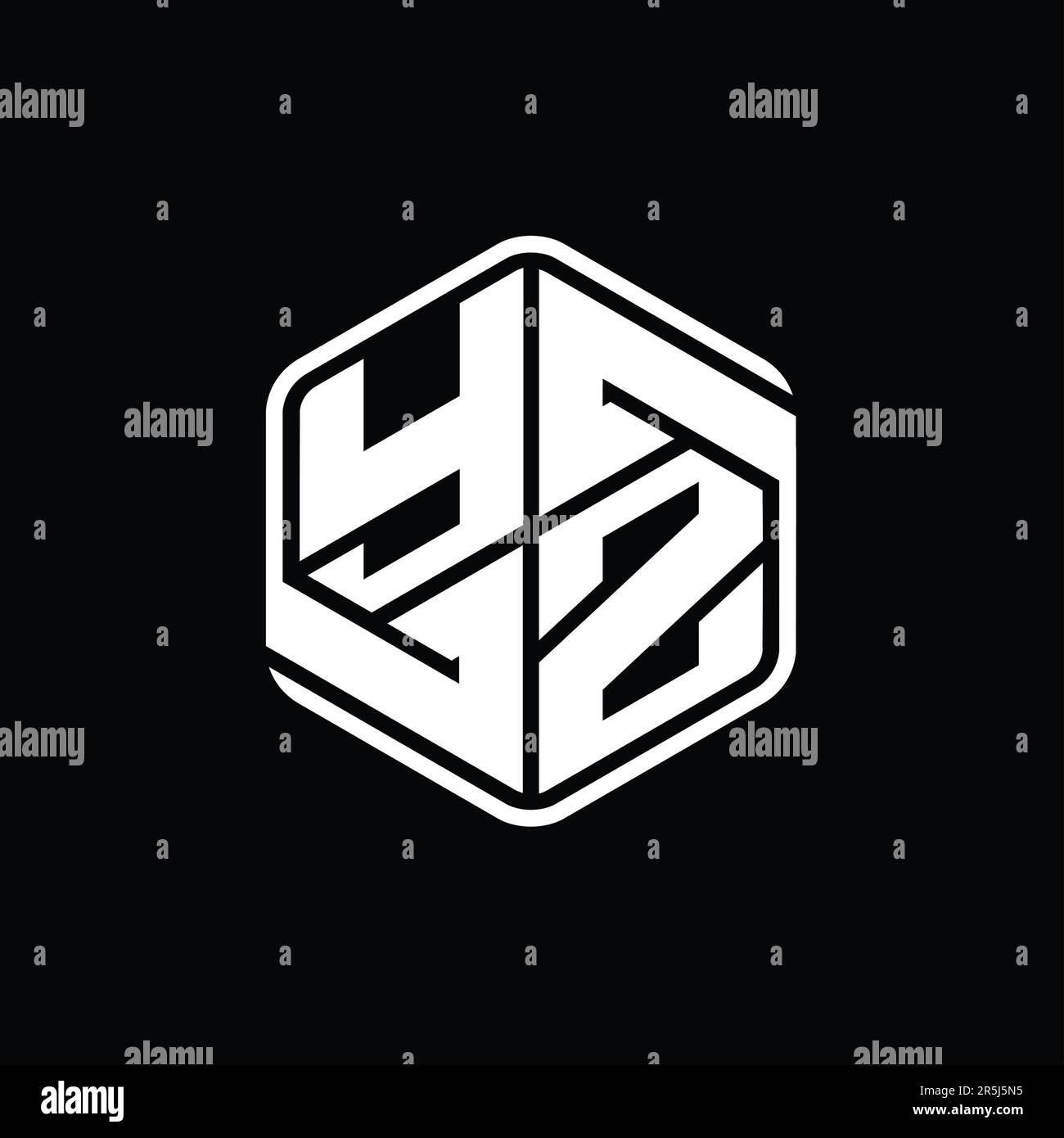 YZ Letter Logo monogram hexagon shape with ornament abstract isolated outline design template ...