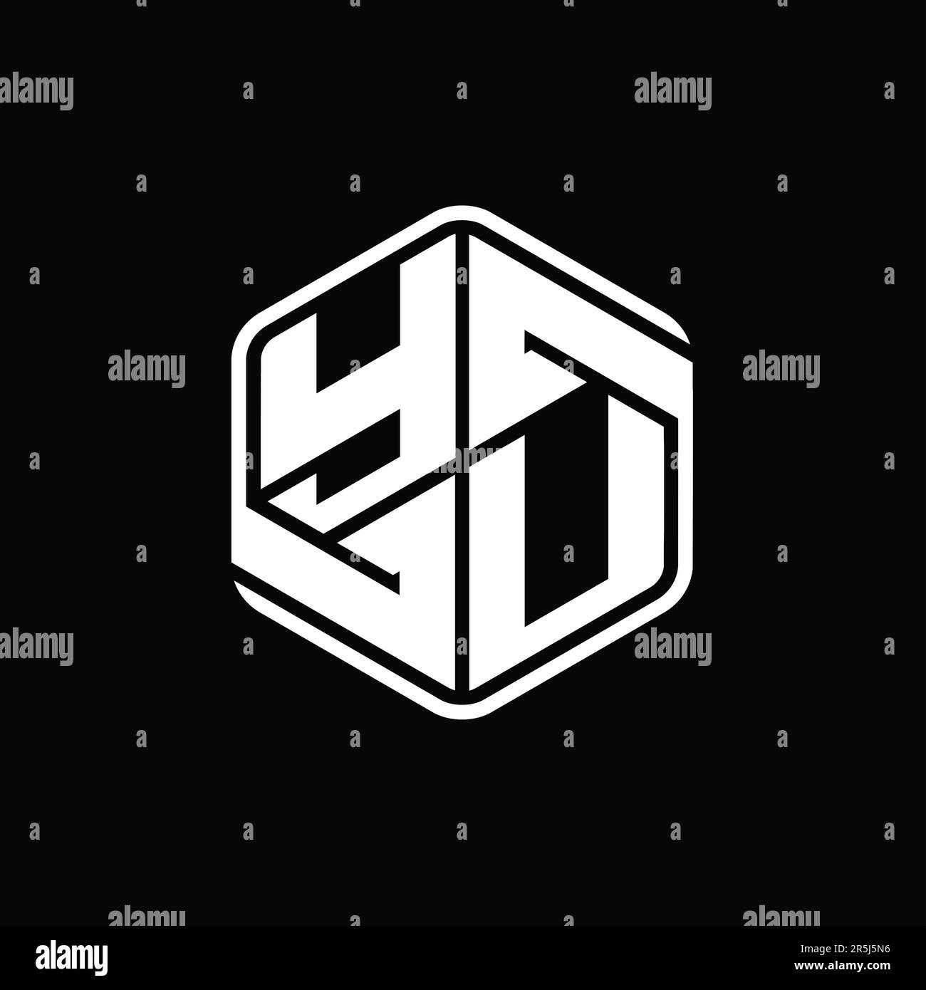 YU Letter Logo monogram hexagon shape with ornament abstract isolated outline design template ...