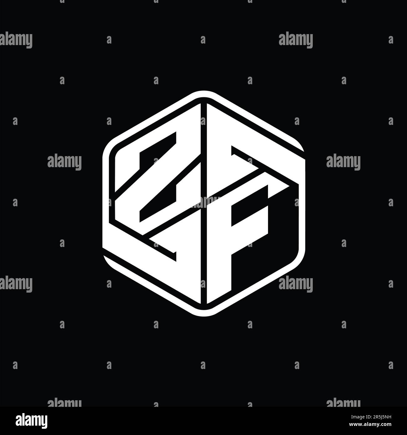 ZF Letter Logo monogram hexagon shape with ornament abstract isolated outline design template ...