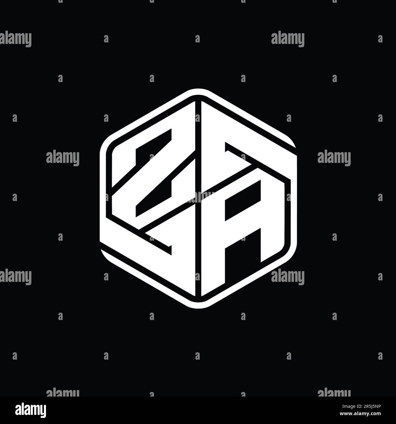 ZA Letter Logo monogram hexagon shape with ornament abstract isolated outline design template ...