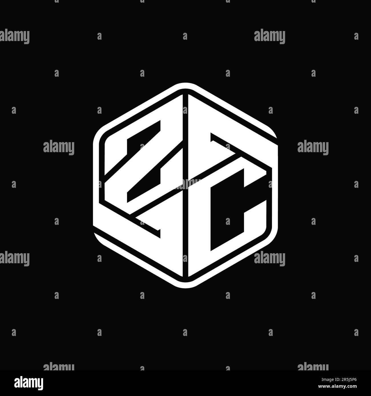 ZC Letter Logo monogram hexagon shape with ornament abstract isolated outline design template ...