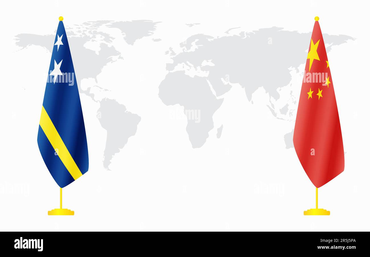China and Curacao flags for official meeting against background of ...