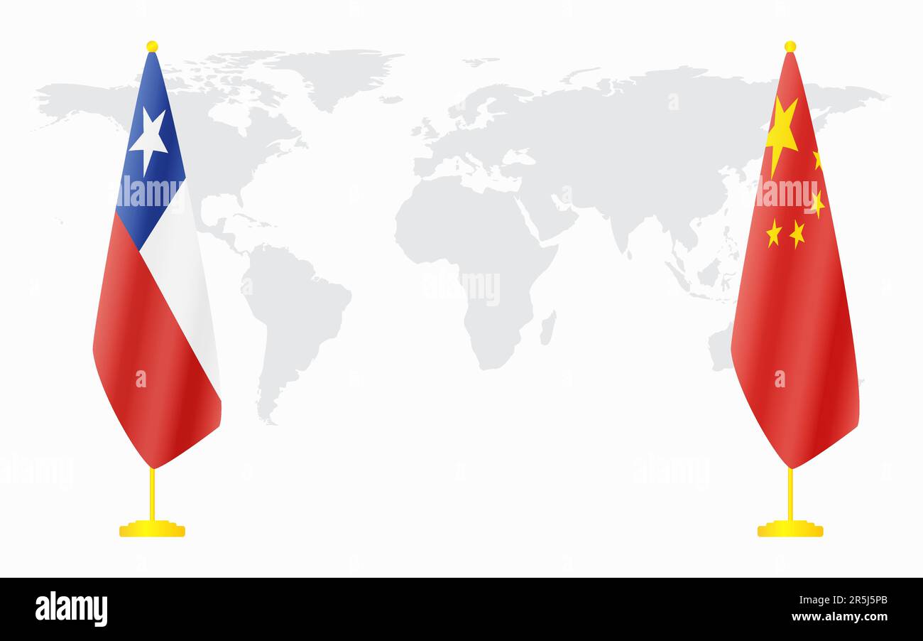 China and Chile flags for official meeting against background of world ...