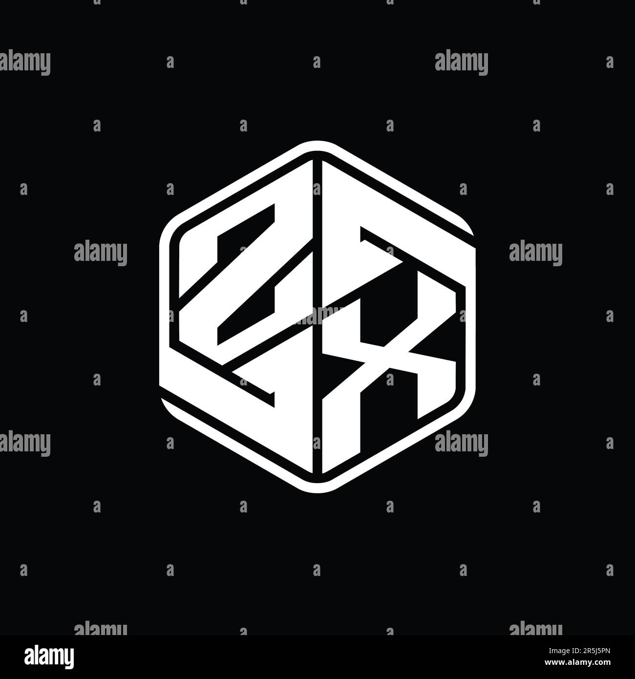 ZX Letter Logo monogram hexagon shape with ornament abstract isolated outline design template ...