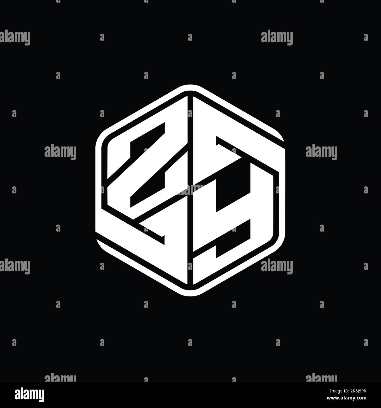 ZY Letter Logo monogram hexagon shape with ornament abstract isolated outline design template ...