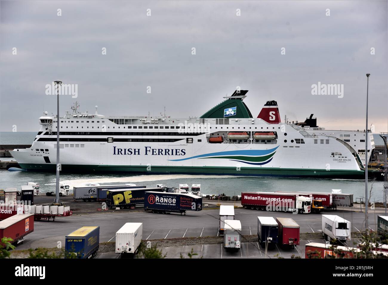 Irish Ferries new cruise ferry on the Irish Sea MS OSCAR WILDE pictured at Rosslare Harbour and ...