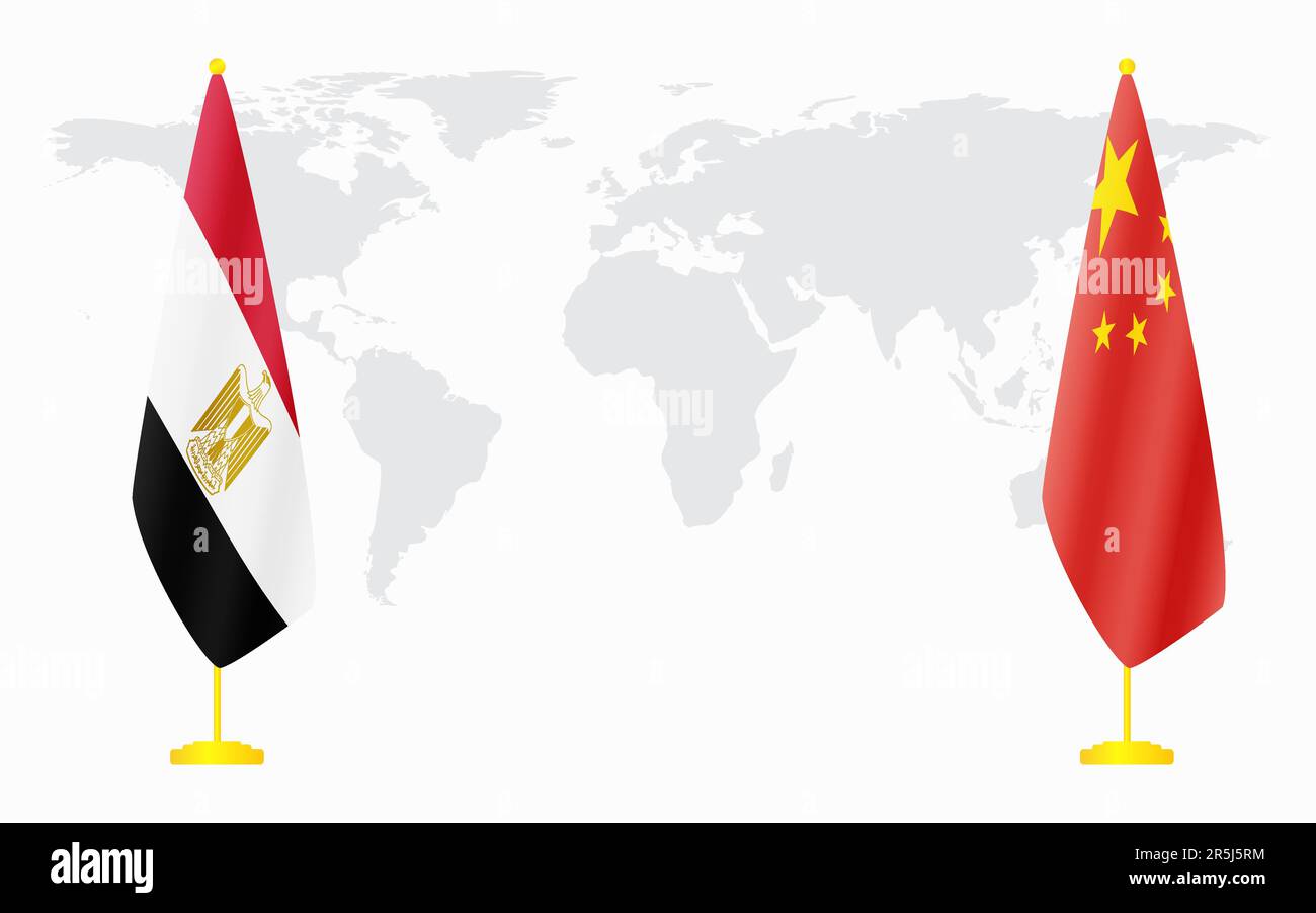 China and Egypt flags for official meeting against background of world ...